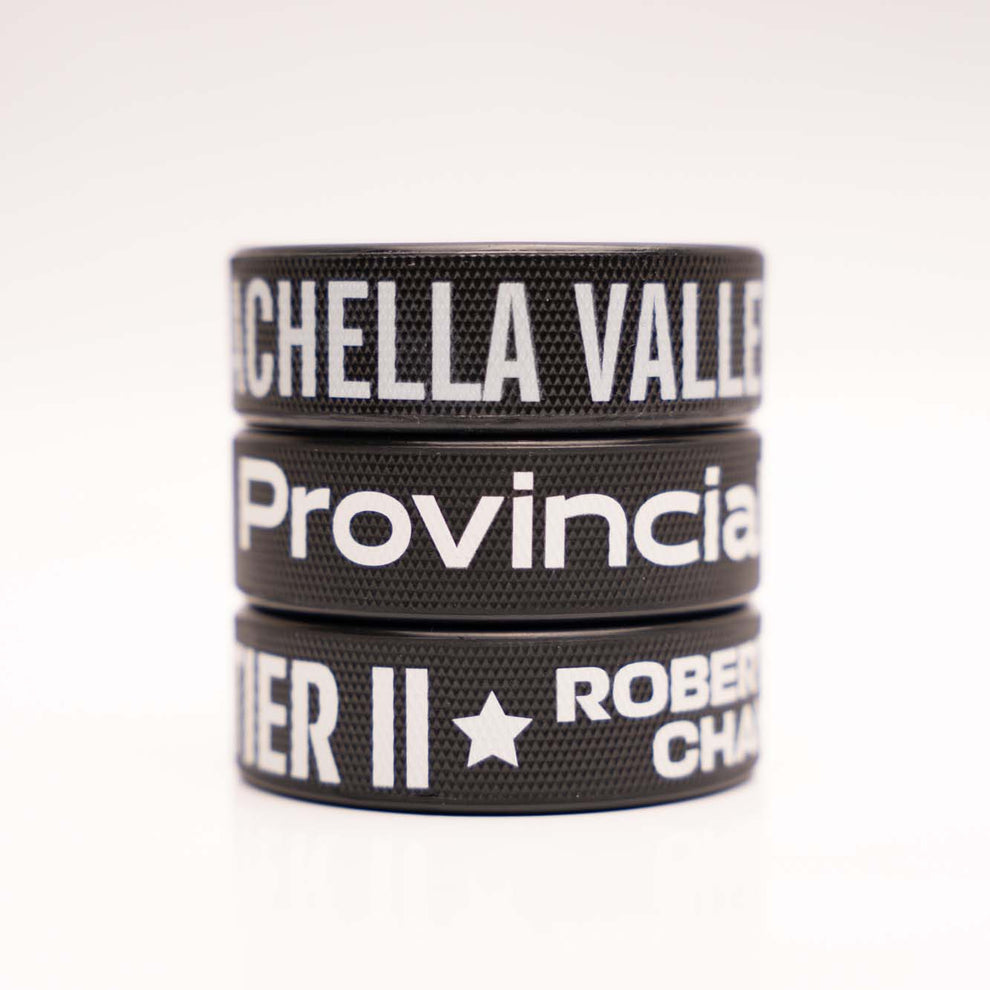 Custom Hockey Pucks with Edge Text & Logos – Perfect for Teams & Fans